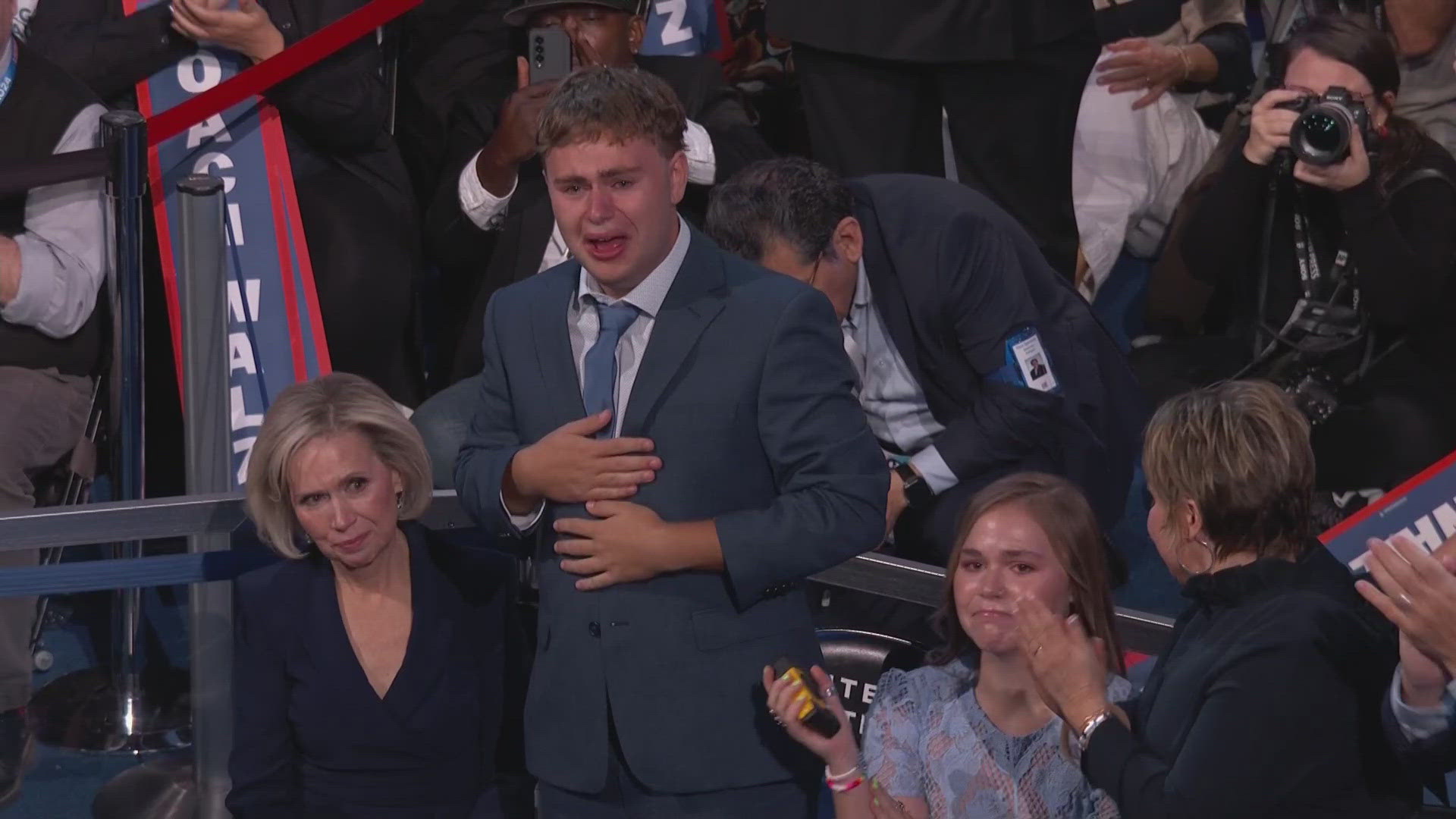 Gus Walz tearfully cheers his father's big moment | wltx.com