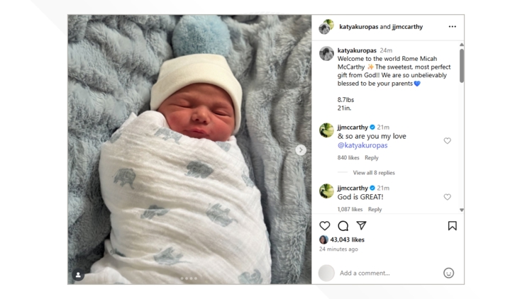 Vikings QB J.J. McCarthy, fiancée Katya Kuropas welcome baby Rome Micah ...