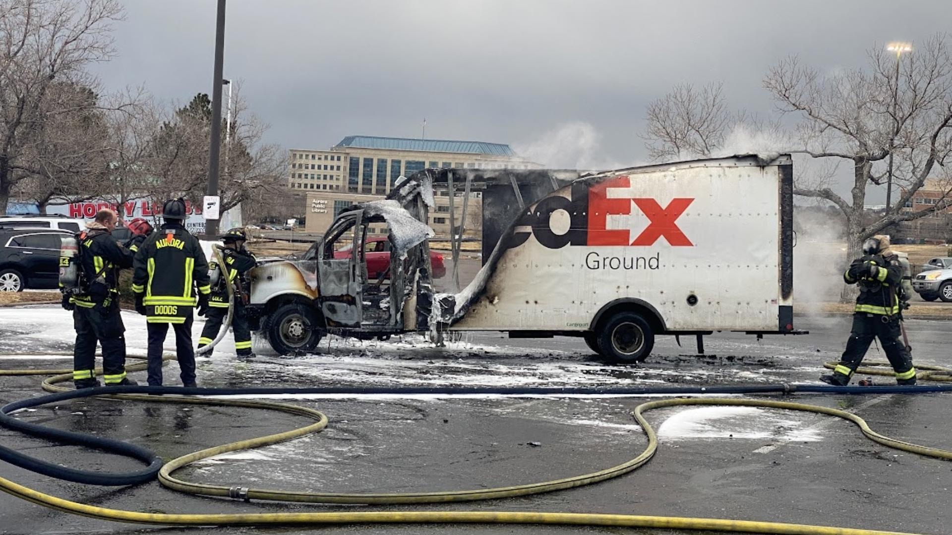 FedEx truck catches fire at Town Center at Aurora; driver escapes ...