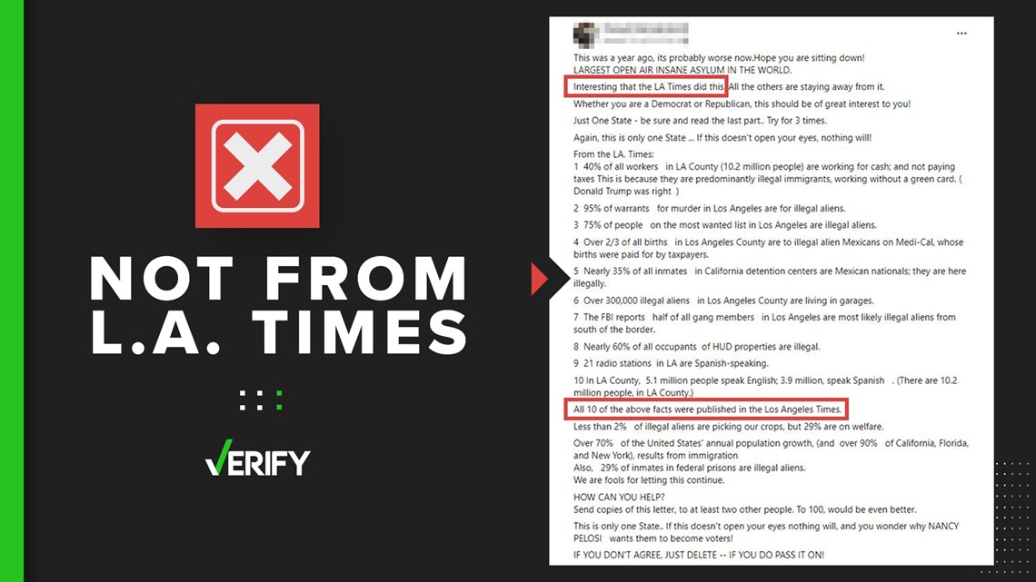 Los Angeles Times immigration facts chain message list is a hoax | wltx.com