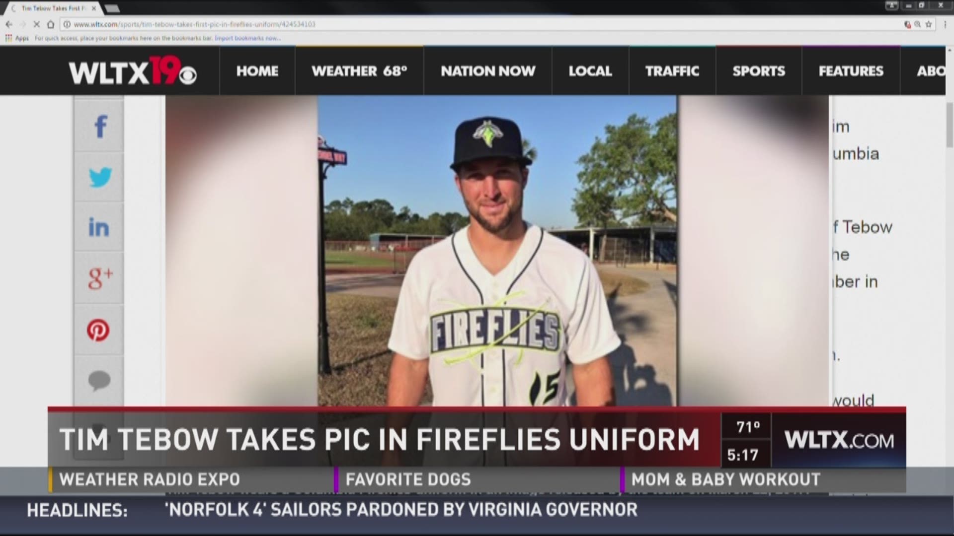 Tim Tebow Takes First Pic in Fireflies Uniform | wltx.com