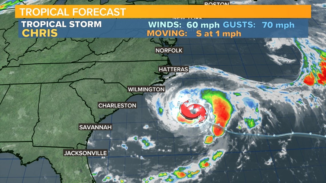 Tropical Storm Chris Meanders Off NC Coast; Rip Currents Likely Along ...