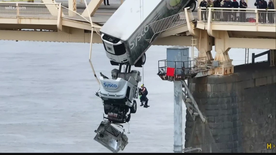 Semi driver saved after truck dangles off bridge | wltx.com