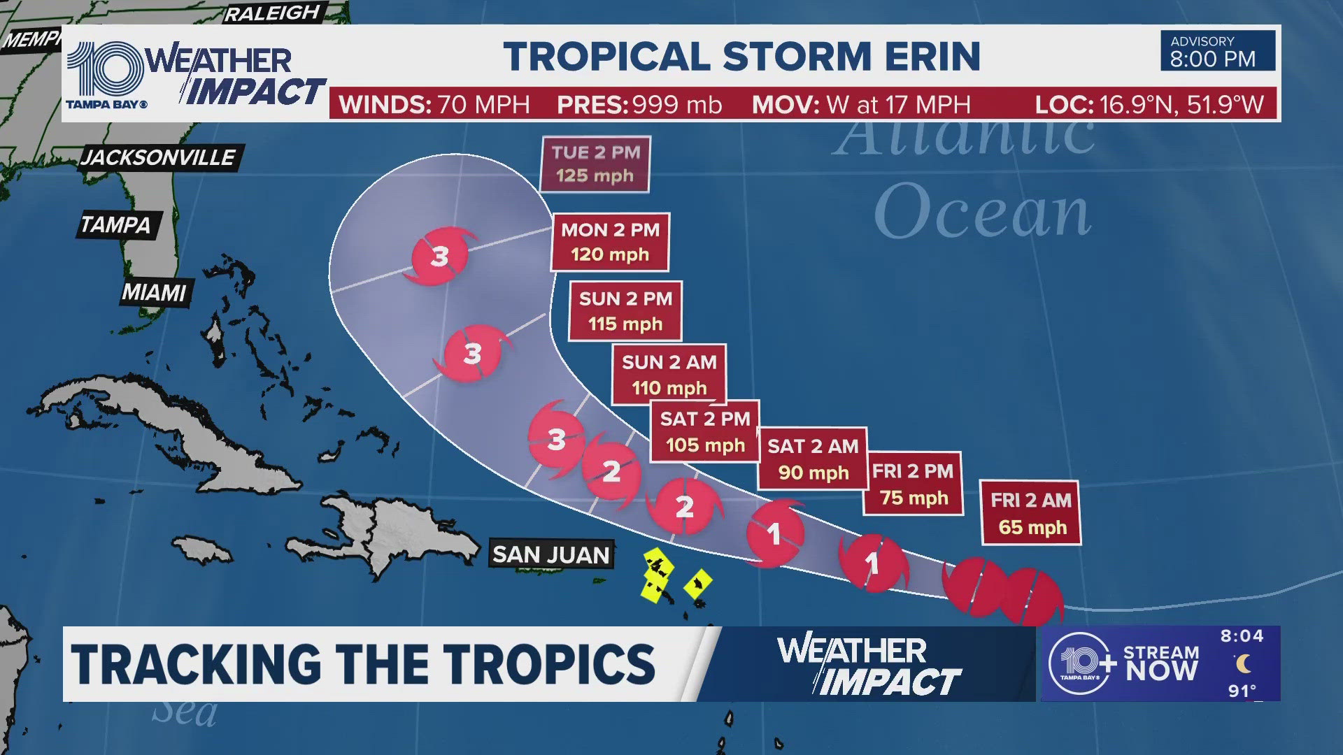 Tropical Storm Erin: Storm expected to turn into a hurricane Friday ...