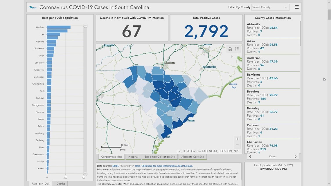 DHEC map shows area breakdown of coronavirus cases | wltx.com