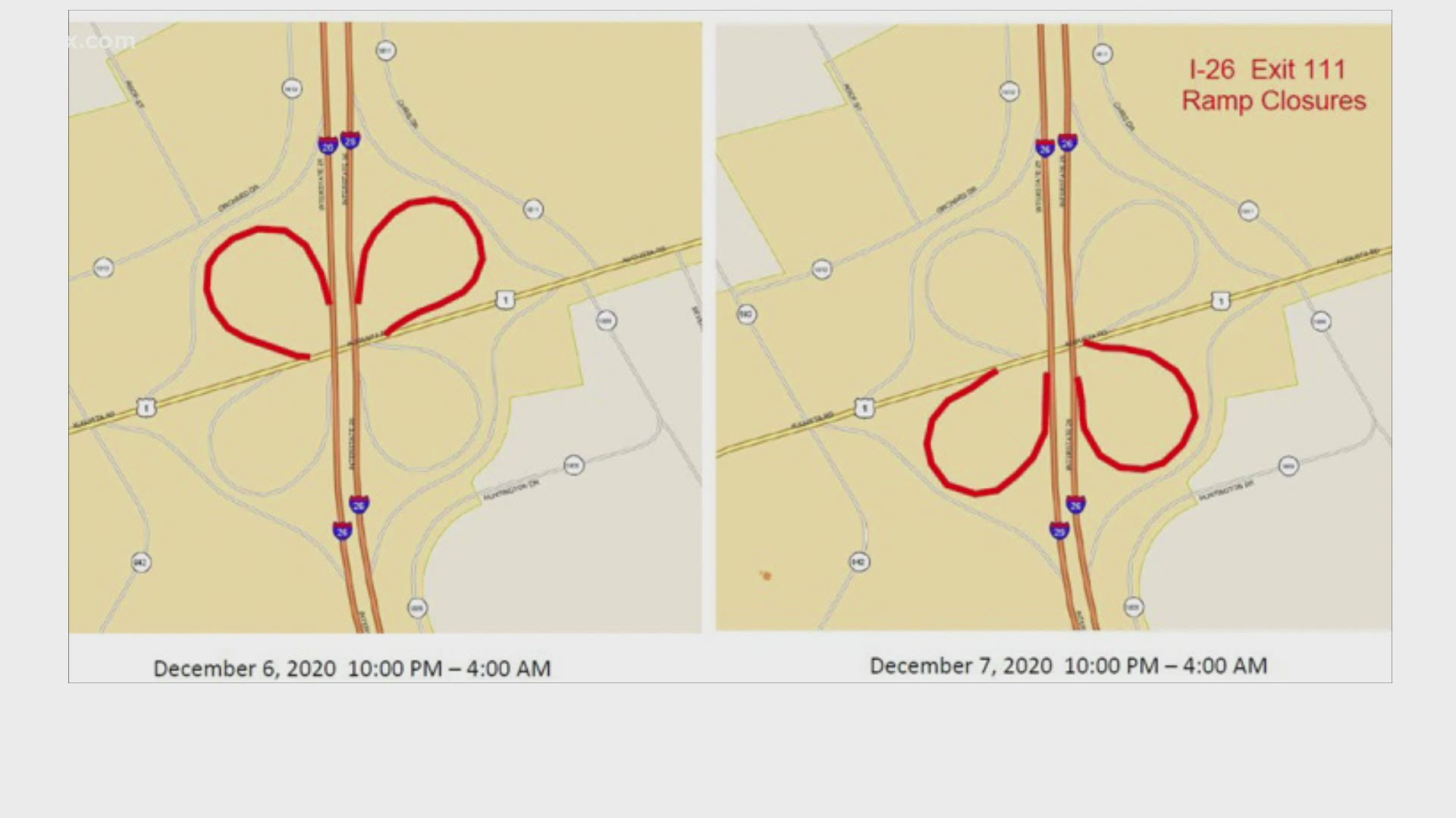 SCDOT plans work, to close Exit 111 ramps on I-26 Dec. 6 and 7 | wltx.com