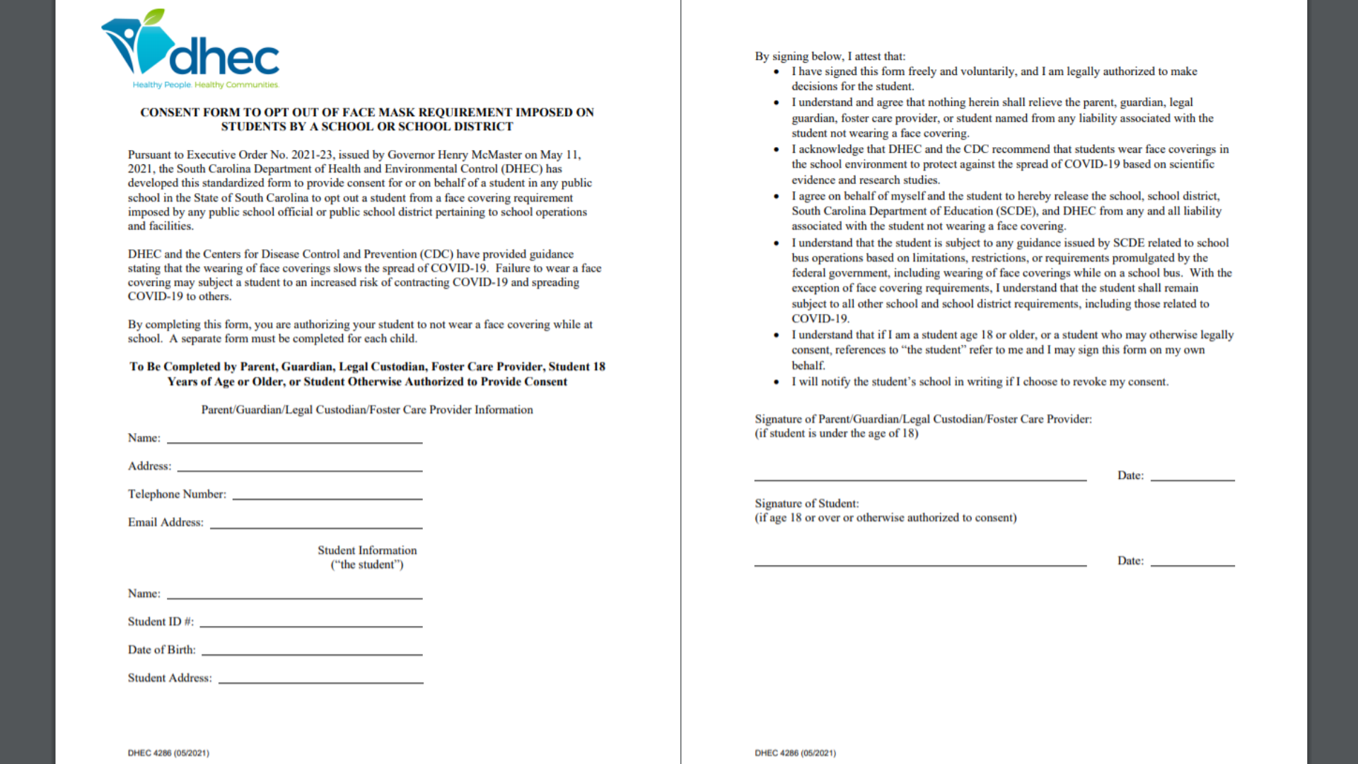 DHEC: Some parents are altering mask opt-out consent forms | wltx.com