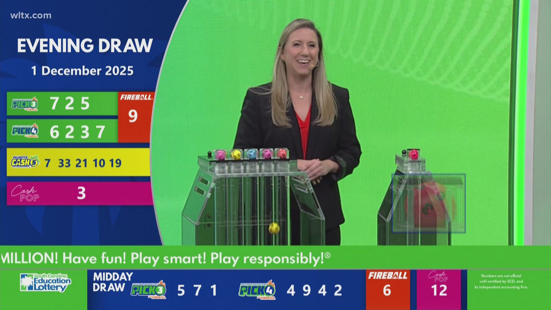 Evening SC winning lottery numbers for December 1, 2025 | wltx.com