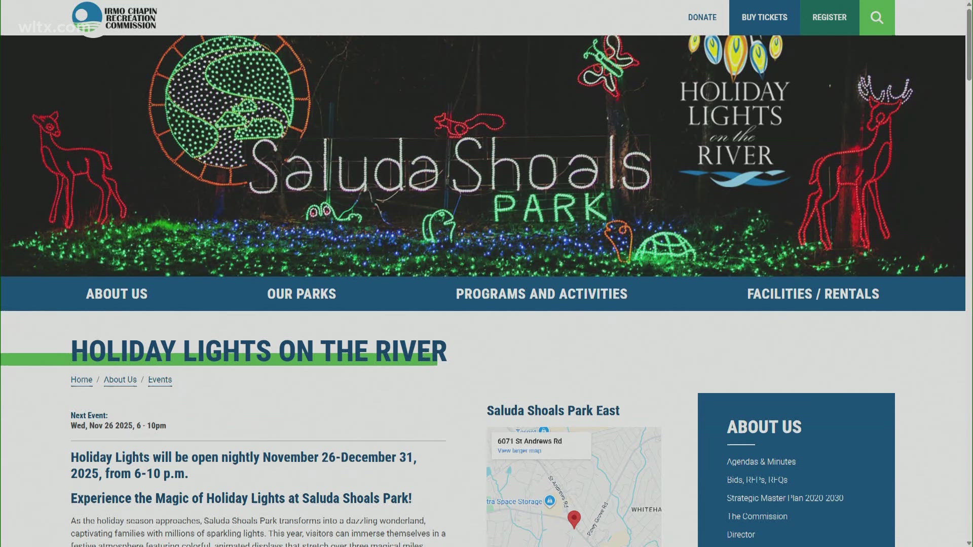 Saluda Shoals lights up for holiday season with massive display | wltx.com