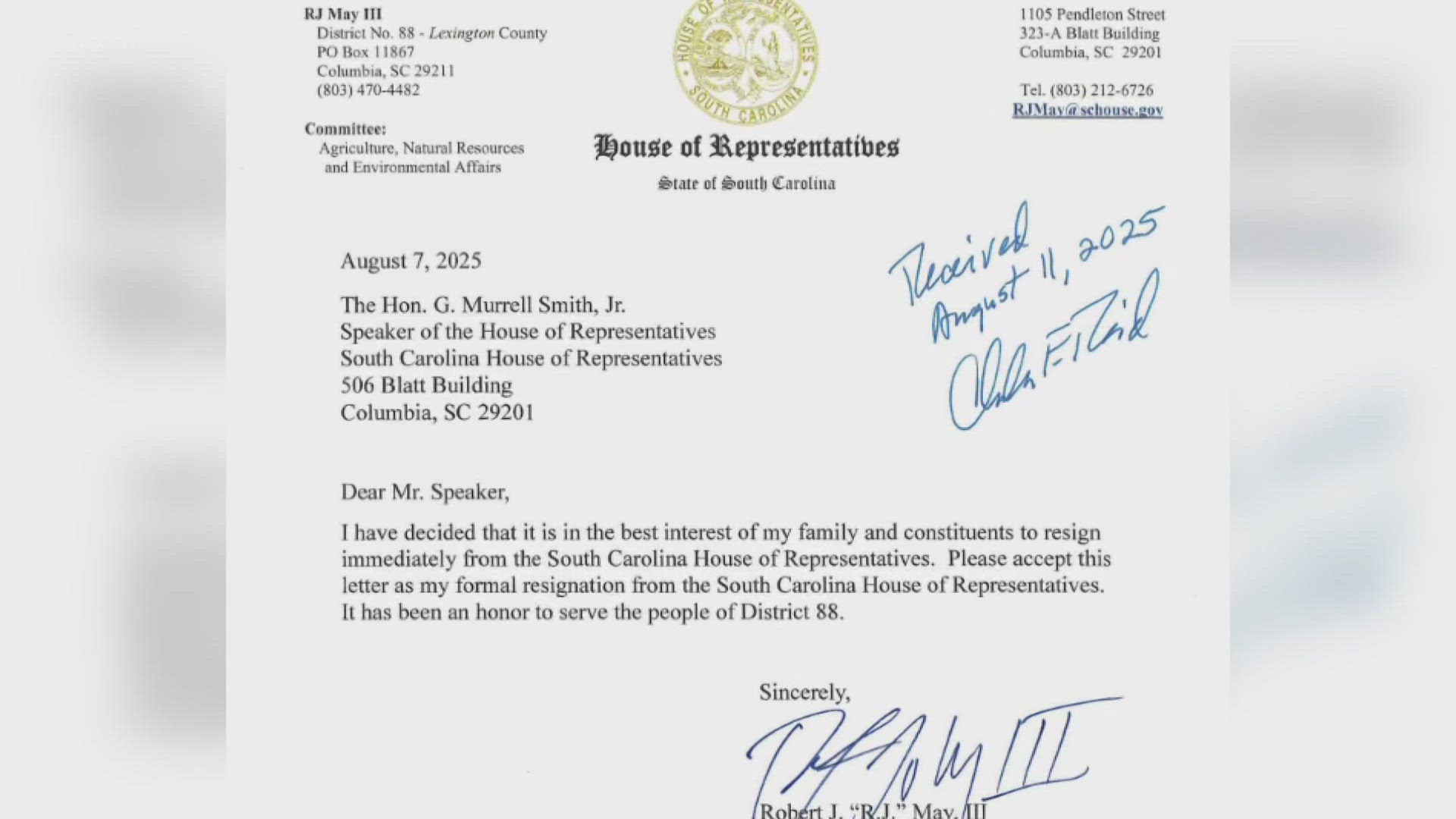 Indicted Lexington lawmaker RJ May resigns from S.C. House of ...