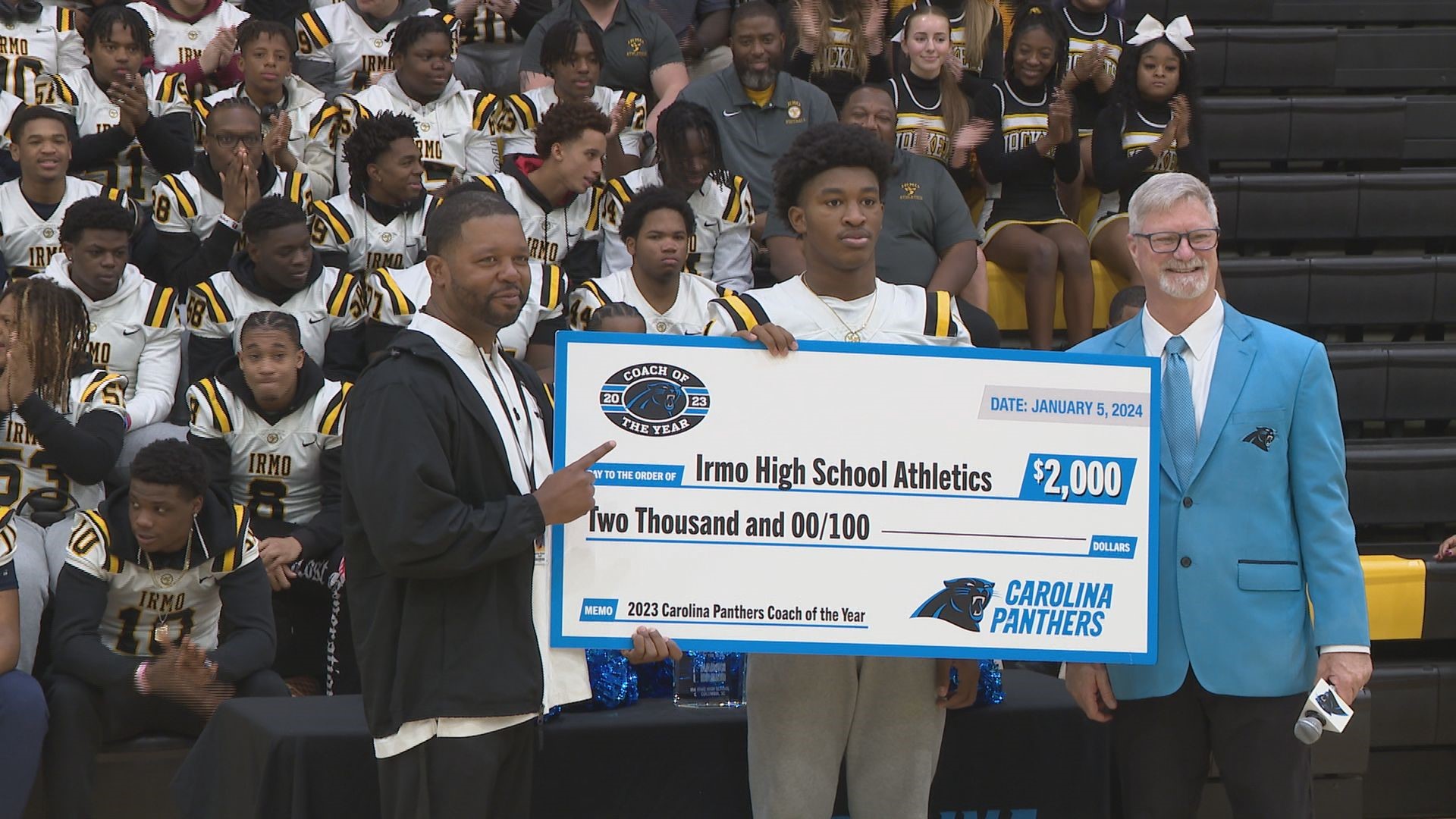 Carolina Panthers surprise Irmo head football coach Aaron Brand | wltx.com