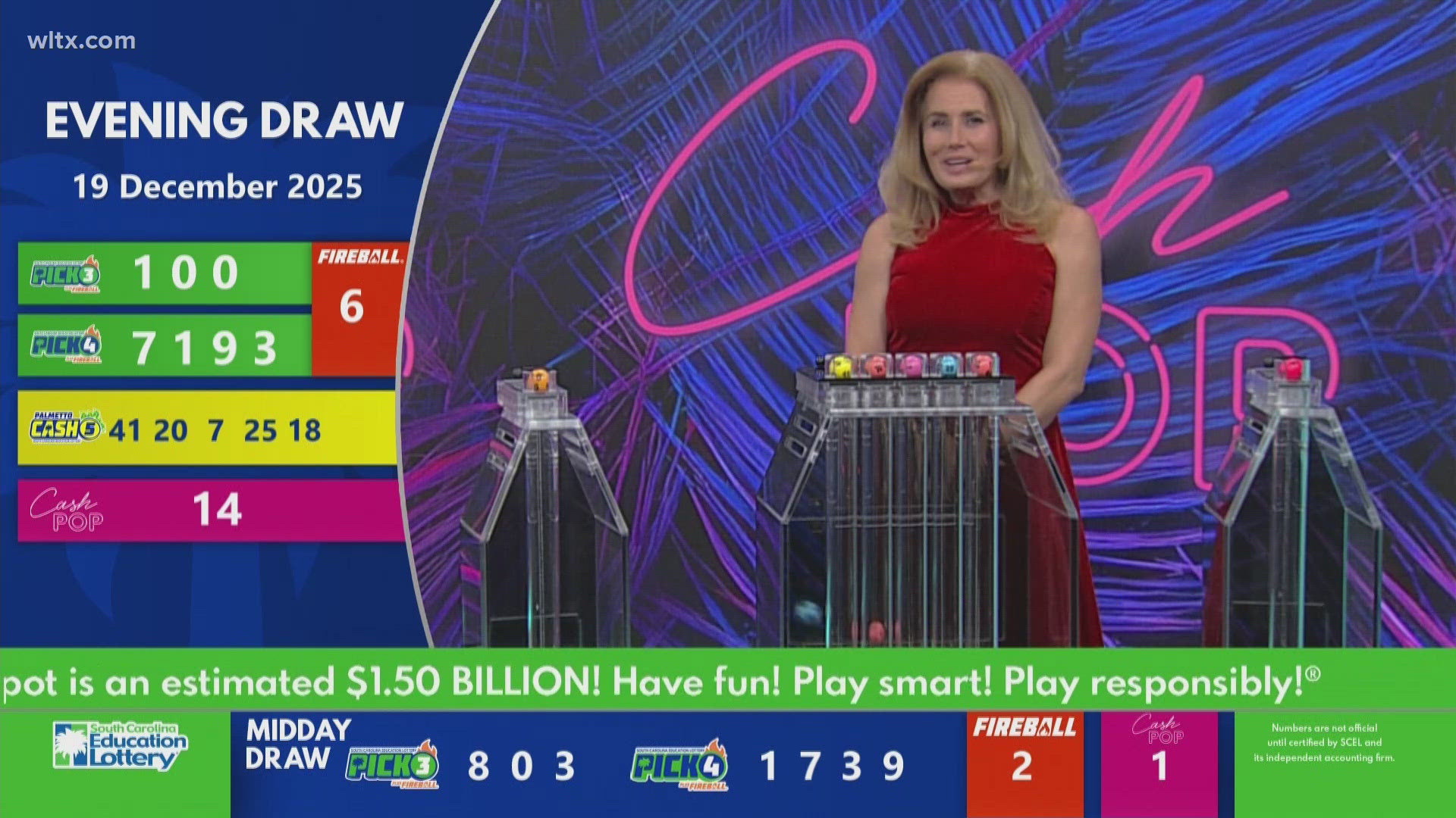 Evening SC winning lottery numbers for December 19, 2025 | wltx.com