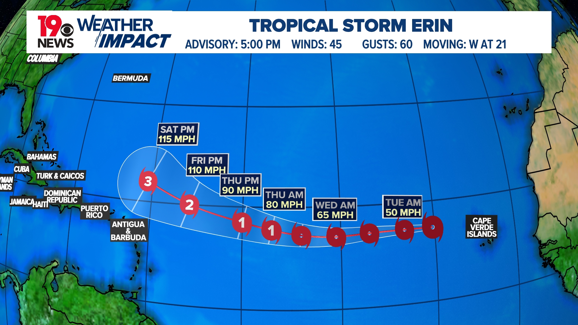 Tropical Storm Erin strengthens in the Atlantic | wltx.com