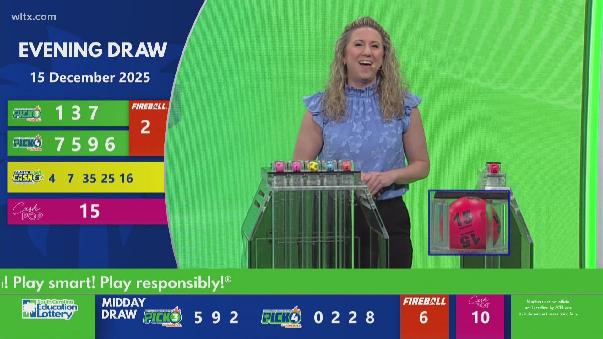 Evening SC winning lottery numbers for December 15, 2025 | wltx.com