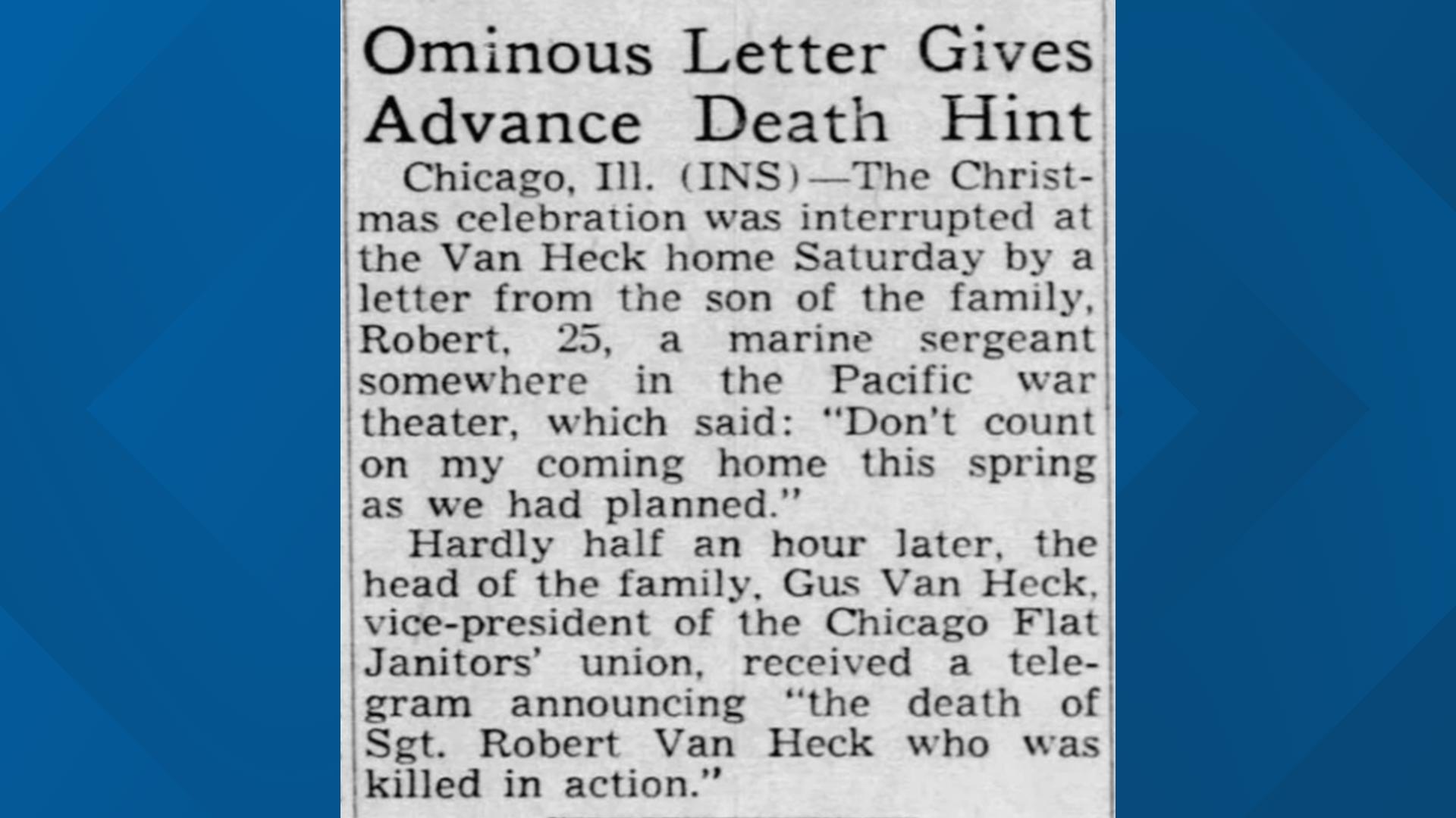 Fallen U.S. Marine's remains identified 80 years after prophetic letter ...