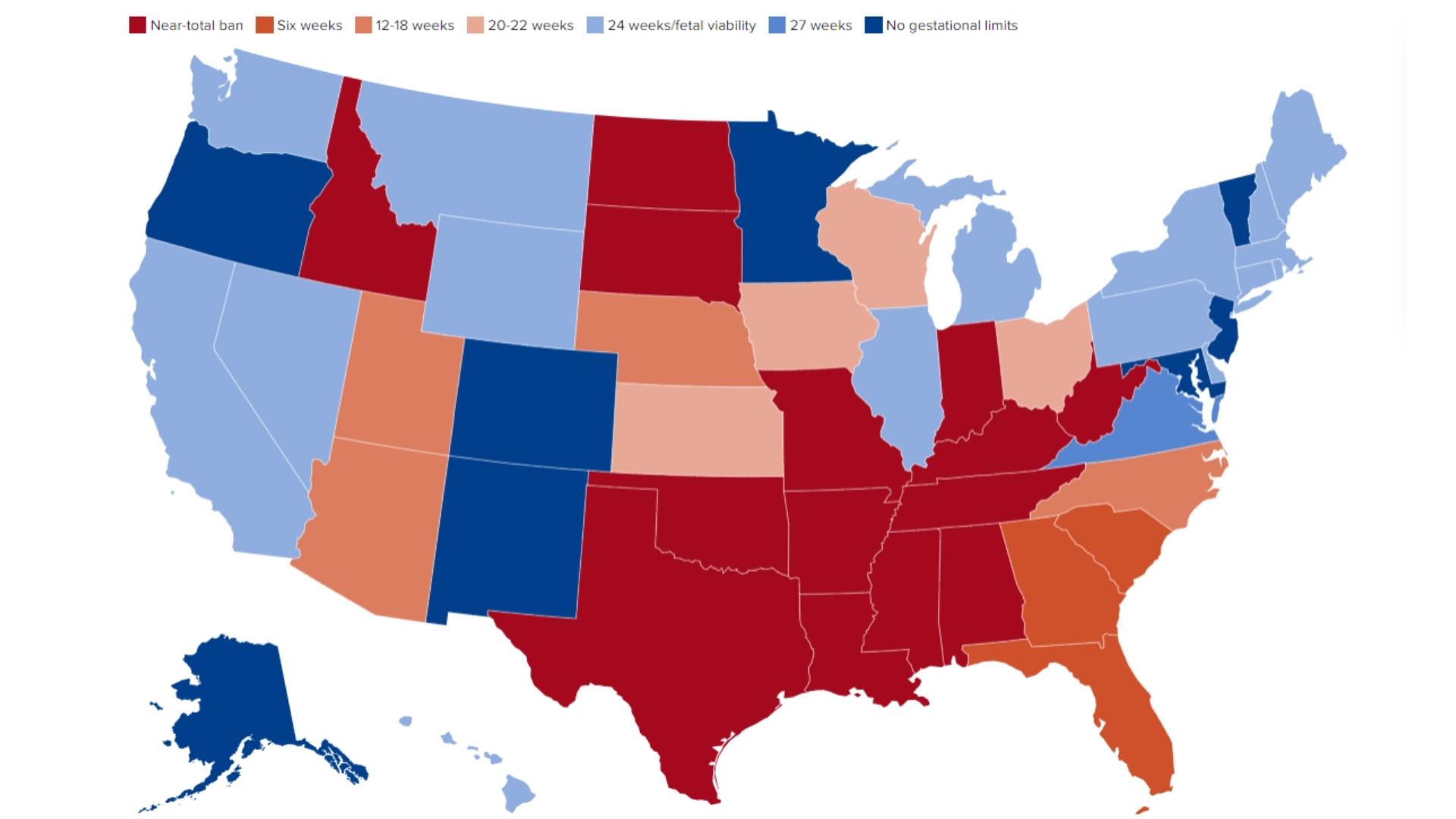 Map shows state abortion restrictions 2 years after Roe reversed | wltx.com
