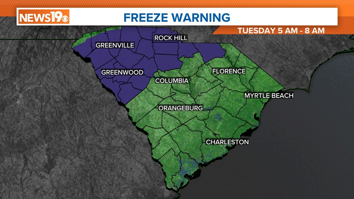 Freeze warning for parts of South Carolina Tuesday morning | wltx.com