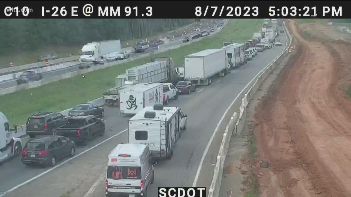 Traffic still blocked on I-26 eastbound after a truck caught fire ...