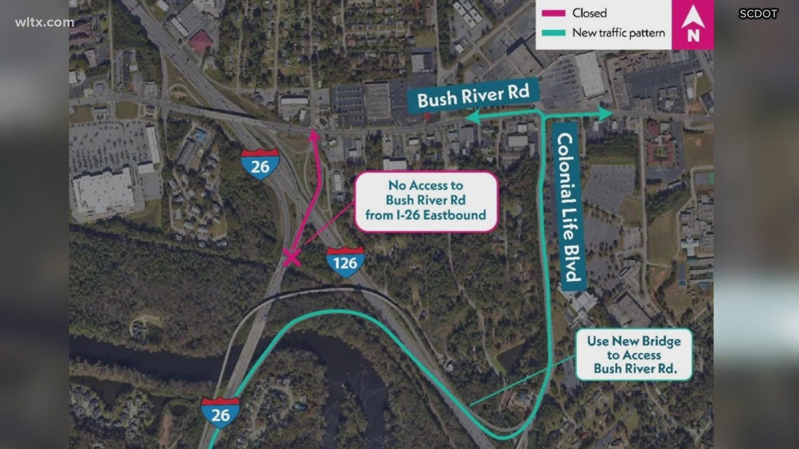 I-26 off ramp closure, westbound ramp to Bush River road closed | wltx.com