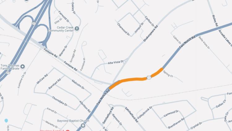 Traffic delays at Two Notch and Fontaine roads caused by waterline ...