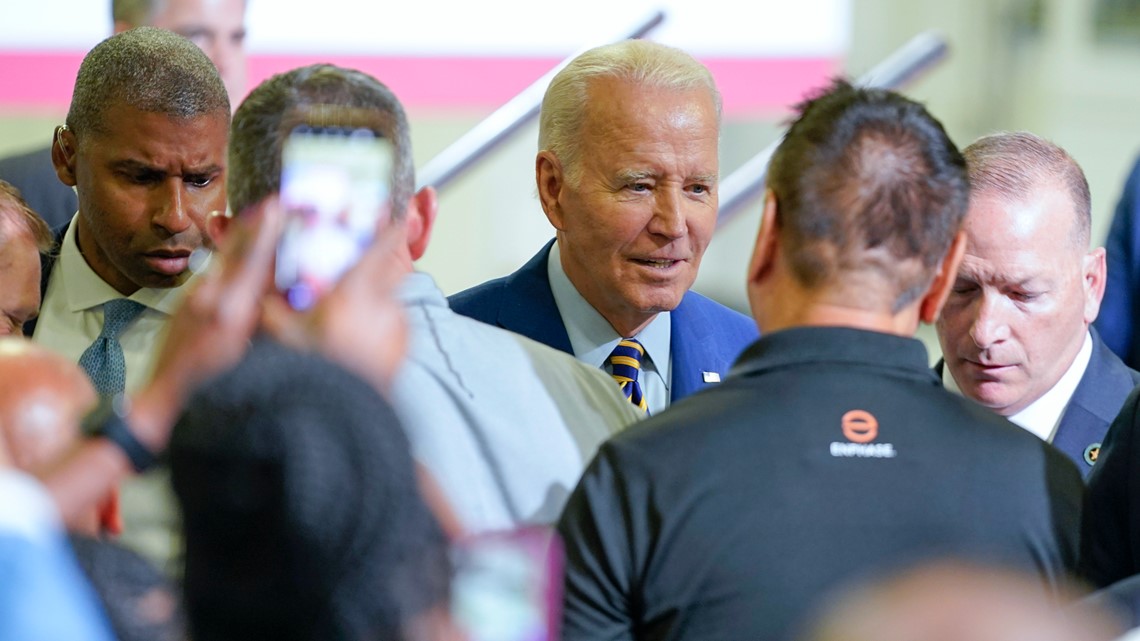 President Joe Biden rallies crowd of 250 at Flex LTD in West Cola ...