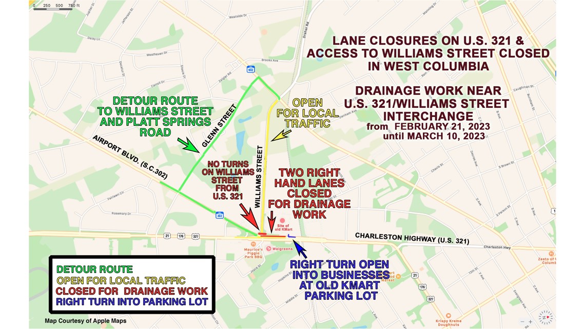 Cayce traffic warning on Charleston Highway at Airport Boulevard | wltx.com