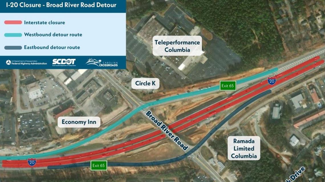 Overnight lane closures on I-20 for Carolina Crossroads project | wltx.com